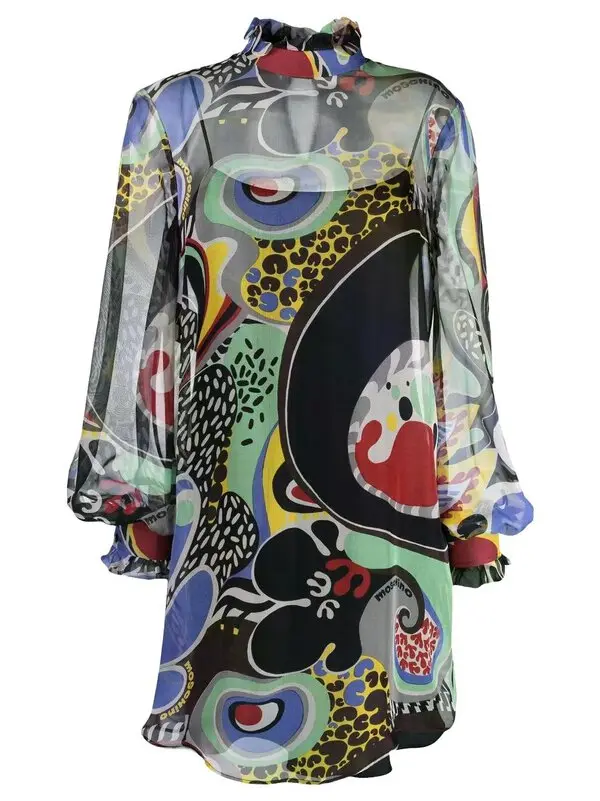 Moschino Printed Silk Blend Mini Dress - Black