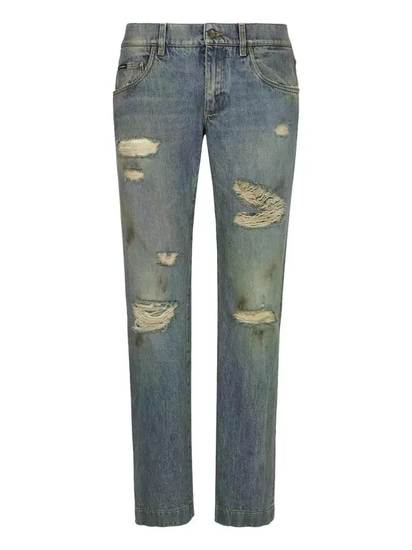 Dolce & Gabbana Slim-fit Distressed Denim Jeans - Blue