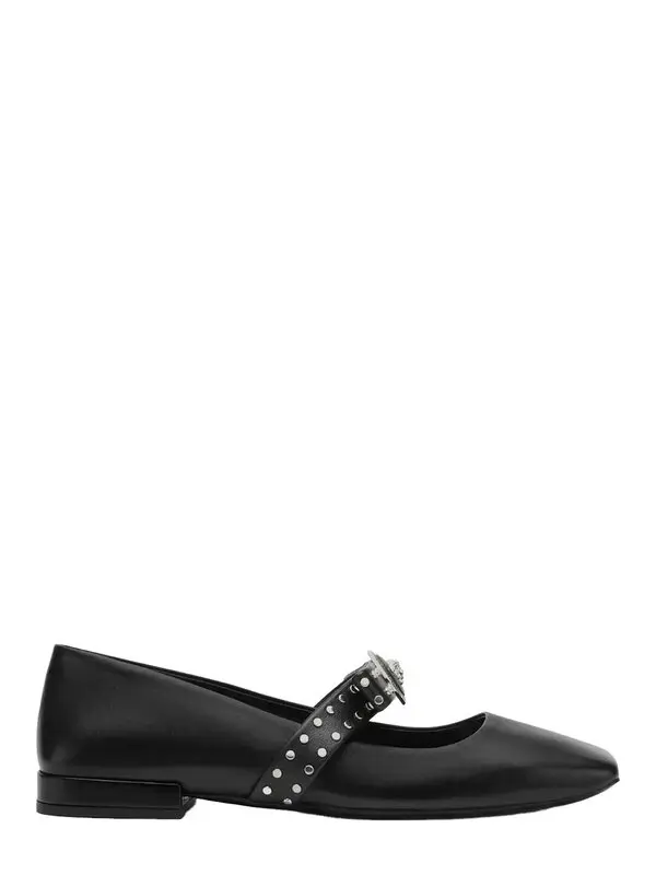 Versace Leather Ribbon Studded Ballerina Shoes - Black