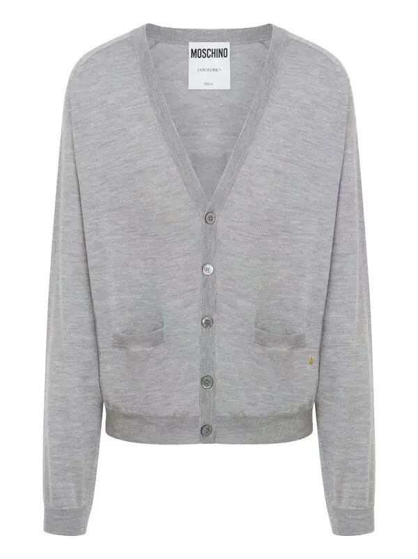 Moschino V-neck Virgin Wool-silk Blend Cardigan - Grey