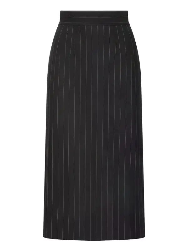 Dolce & Gabbana Pinstripe Wool Calf-length Skirt - Black