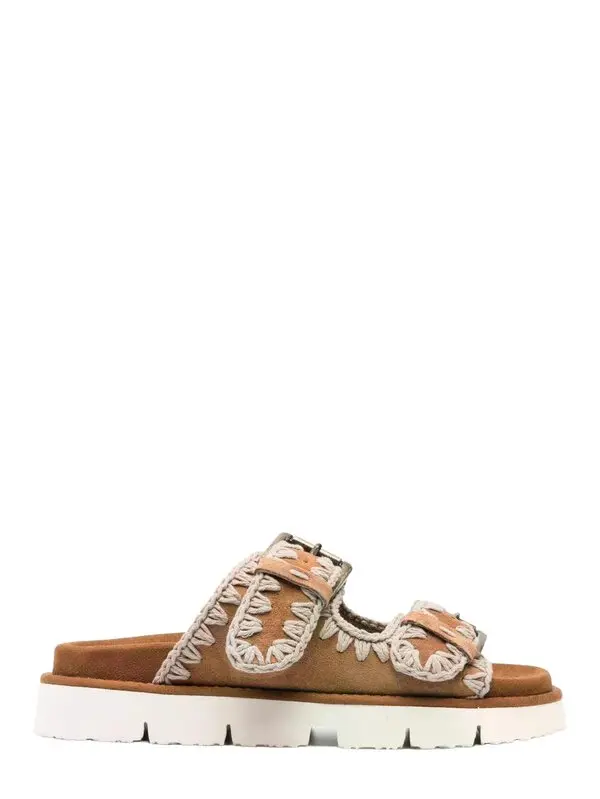 Mou Whipstitch-trim Suede Slides - Brown