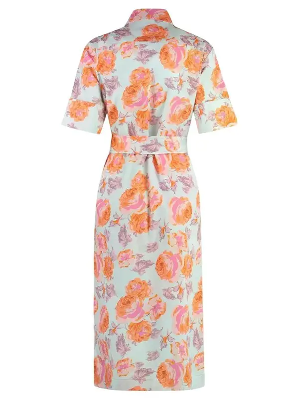 St. John Belted Shirt Dress With Floral Print - Blue