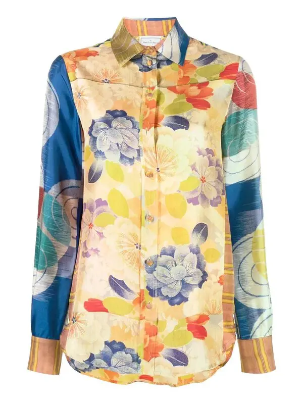 PIERRE-LOUIS MASCIA Floral Print Silk Shirt - Orange