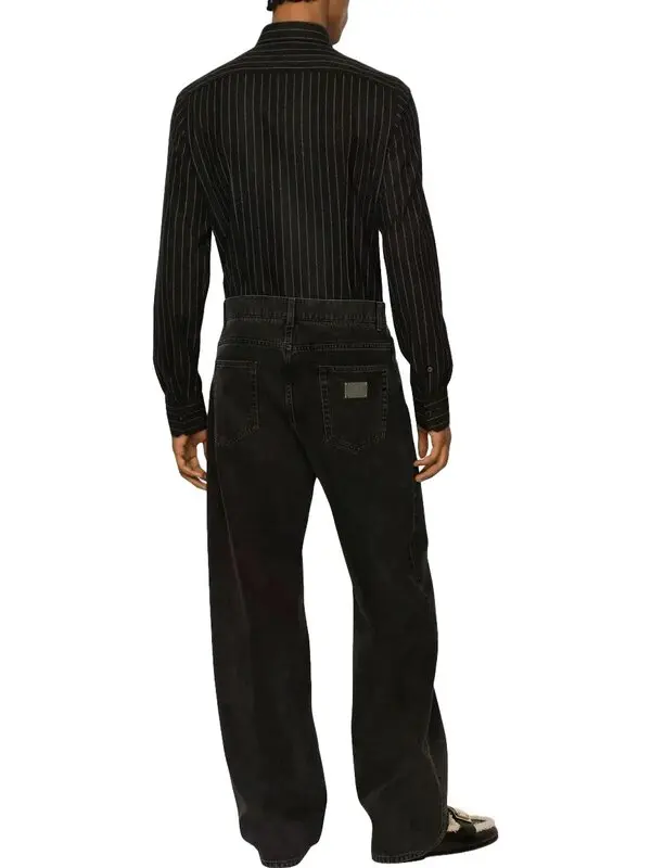 Dolce & Gabbana Striped Virgin-wool Shirt - Black