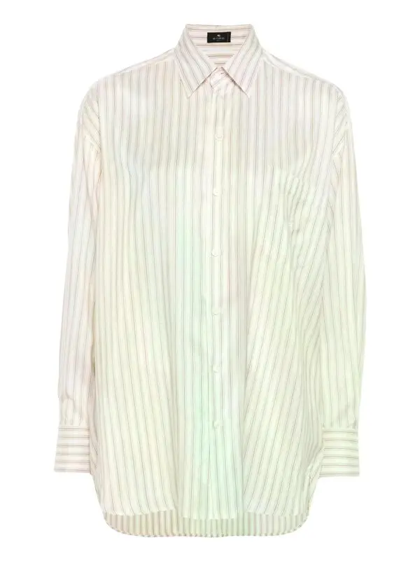 Etro Pegaso Embroidered Striped Silk Shirt - White