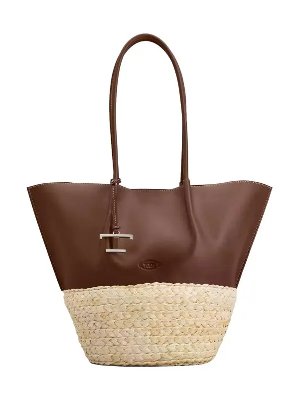 TOD'S Leather And Raffia Tote Bag - Brown
