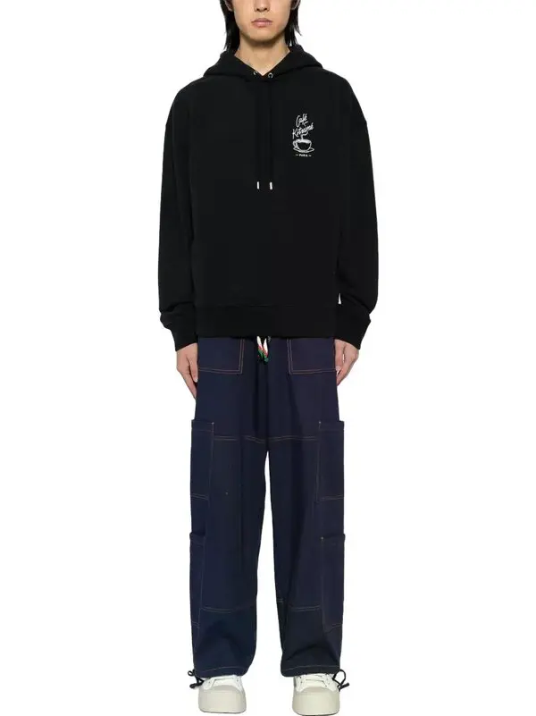 CAFÉ KITSUNÉ Hoodie With Embroidered Logo - Black