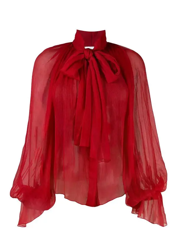 ATU BODY COUTURE Balloon-sleeve Pussy-bow Blouse - Red