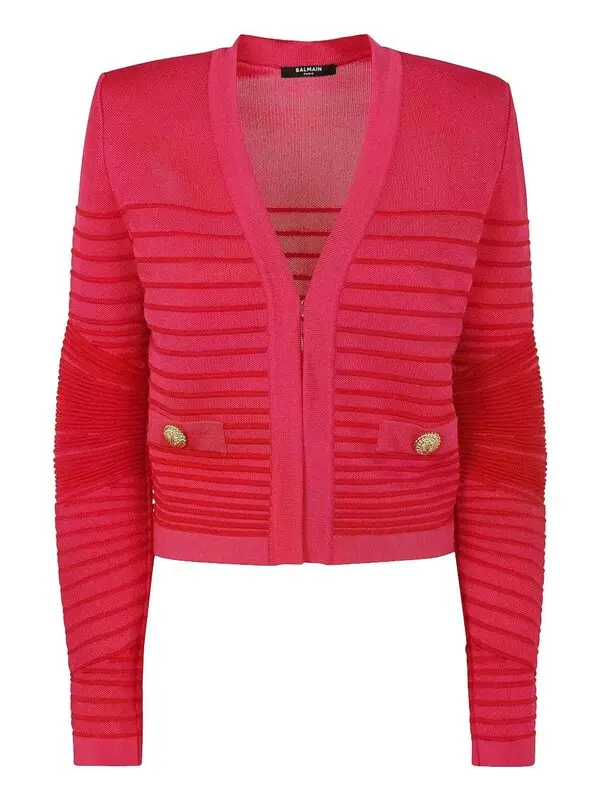 Balmain Ribbed-detail V-neck Cardigan - Pink