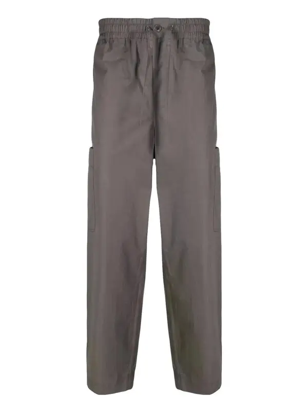 Kenzo Logo Patch Straight-leg Cotton Trousers - Grey