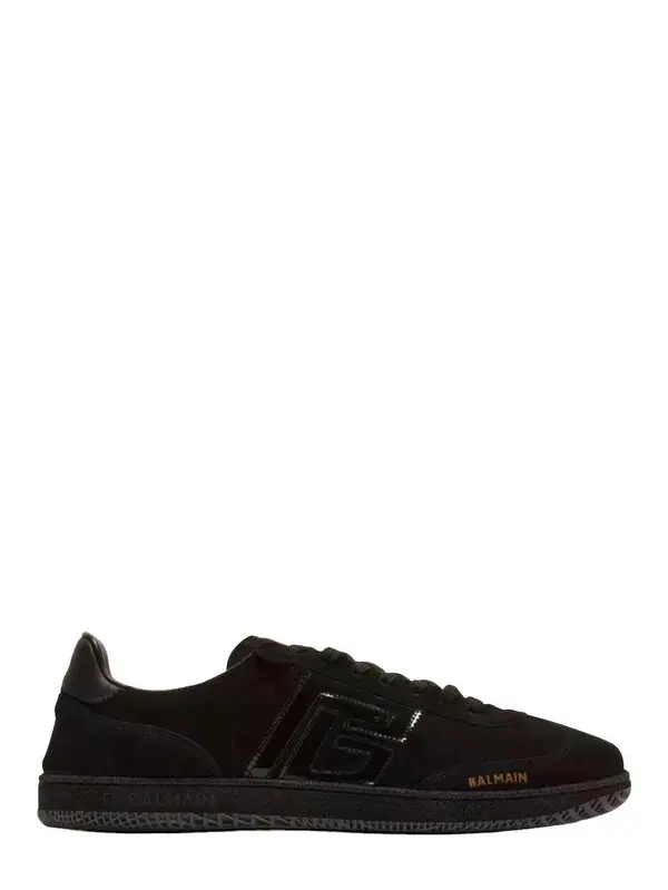 Balmain Swan Suede And Patent Leather Lace-up Sneakers - Black