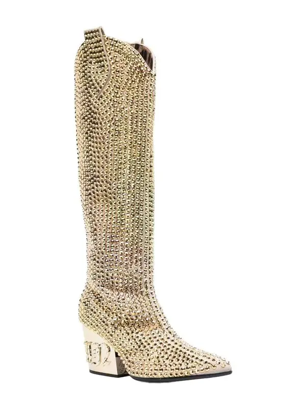 Philipp Plein Embellished Cowboy Calf-length Boots - Gold