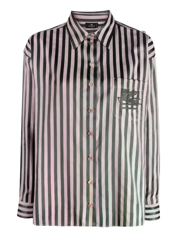 Etro Pegaso Embroidered Striped Shirt - Pink