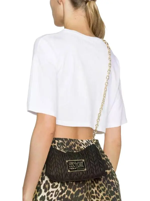 Versace Logo Plaque Matelassé Shoulder Bag - Black