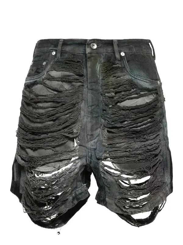 Rick Owens Distressed Denim Shorts - Grey