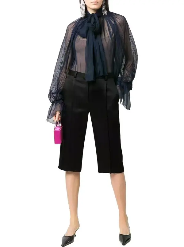 ATU BODY COUTURE Sheer Pussy-bow Silk Blouse - Blue