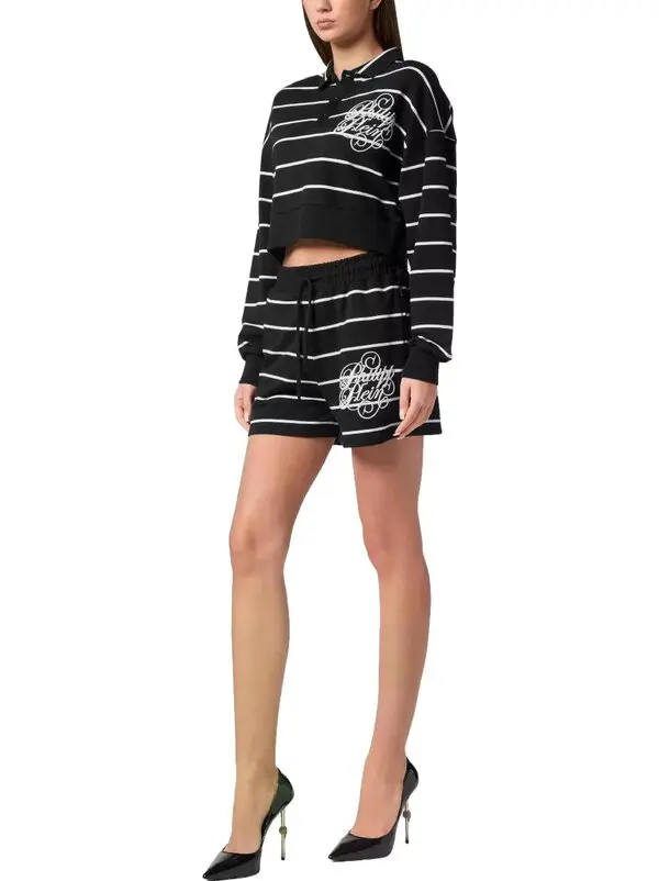 Philipp Plein Striped Cropped Polo Shirt - Black