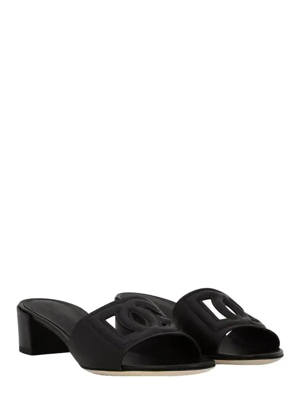 Dolce & Gabbana Bianca Logo Embossed Calfskin Slides - Black