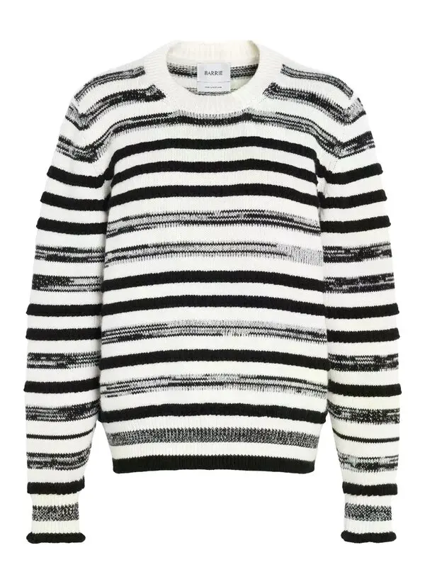 BARRIE Striped Crew Neck Sweater - Black