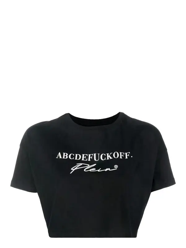 Philipp Plein Cotton Slogan-print Cropped T-shirt - Black