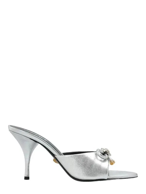 Versace Opera Bow Metallic Heeled Mules - Silver