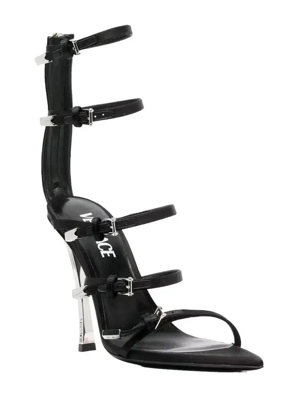 Versace Calf Leather Pin-point 120mm Stiletto Sandals - Black