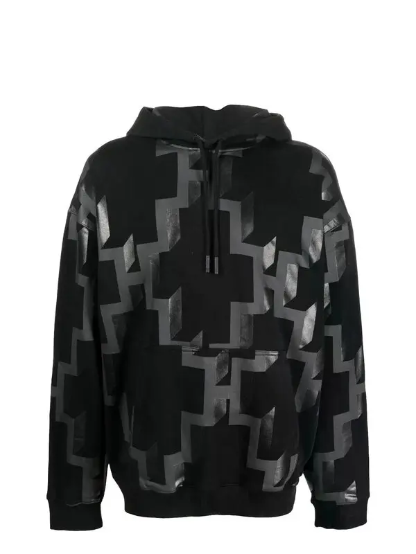 COUNTY OF MILAN Geometric-print Cotton Hoodie - Black