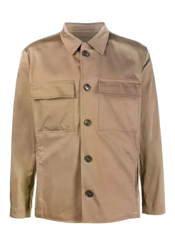 LARDINI Long-sleeve Stretch-cotton Shirt - Brown