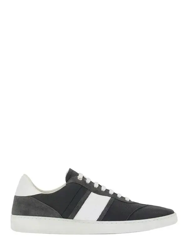 FERRAGAMO Embossed Logo Leather Sneakers - Grey