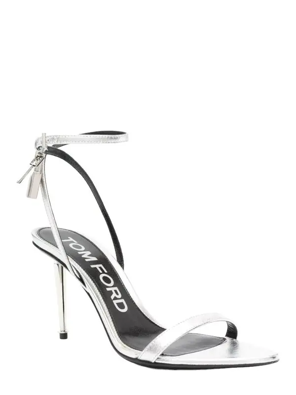 TOM FORD Padlock Pointy Naked 85mm Leather Sandals - Silver
