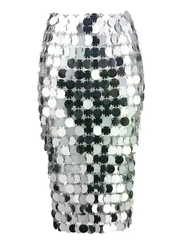 Rabanne Mirror-effect Sequin Midi Skirt - Grey