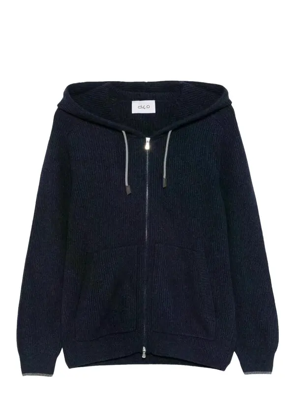 D4.0 Ribbed Knit Hooded Cardigan - Blue