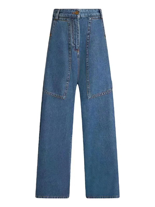 Etro Pegaso-embroidery Wide-leg Jeans - Blue