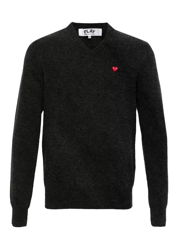 Play Comme Des Garcon Fine Knit V-neck Jumper - Grey