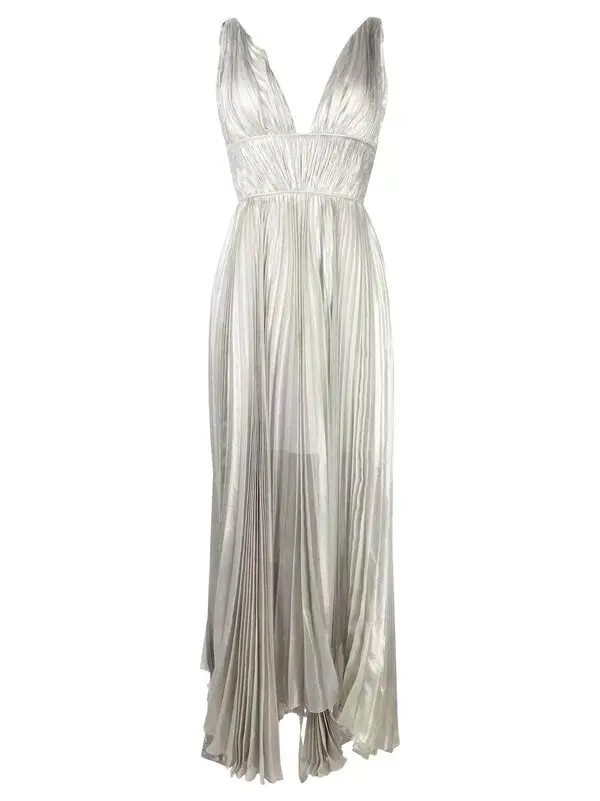 MARIA LUCIA HOHAN Silk Metallic Effect V-neck Maxi Dress - Silver