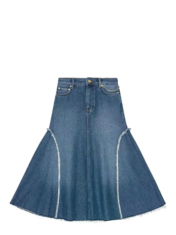 GANNI Flared Denim Midi Skirt - Blue