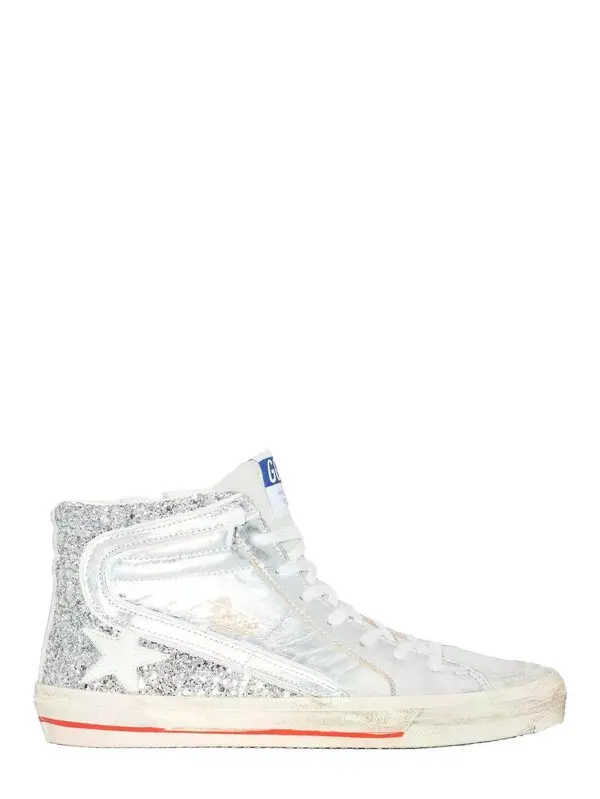 GOLDEN GOOSE Tone Leather Logo Patch Lace-up High Top Sneakers - Silver