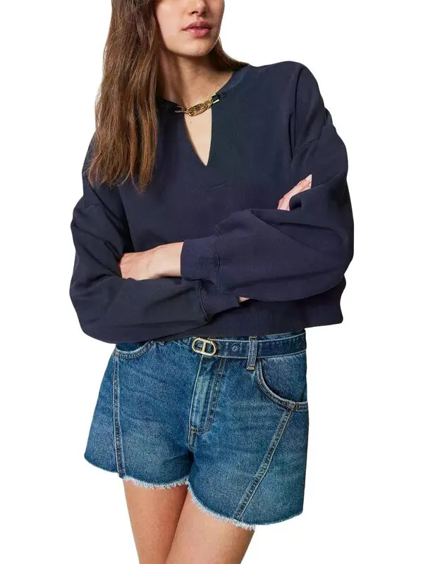 TWINSET Oval T Belted Denim Shorts - Blue