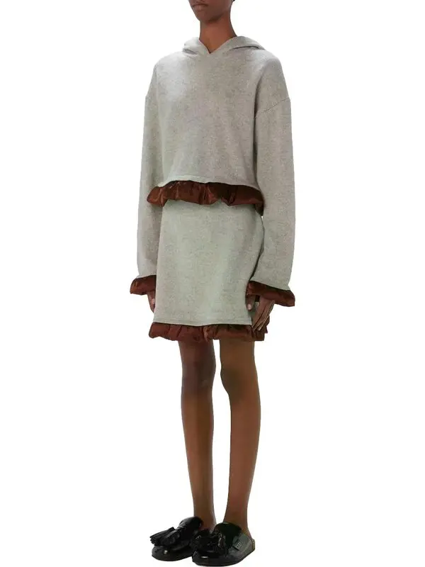 JW Anderson Merino Wool Knit Mini Skirt With Satin Trim - Grey