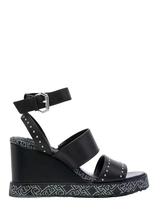 Liu Jo 95mm Wedge Sandals With Silver-tone Studs - Black