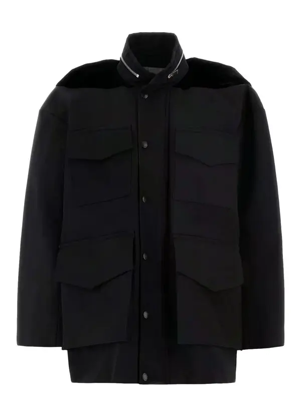 Sacai Grosgrain Jacket With Velvet Trim - Black