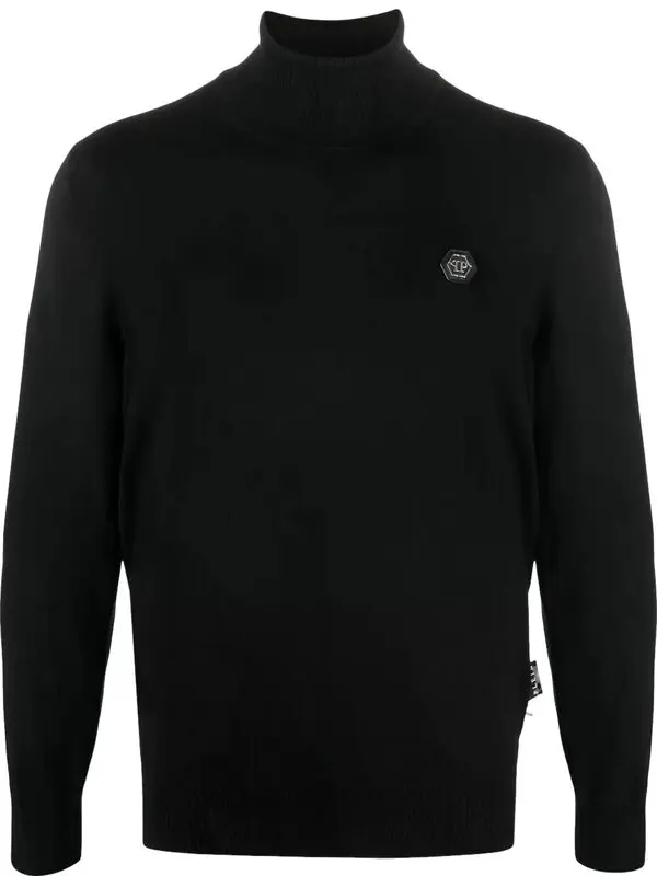 Philipp Plein Merino Wool Roll Neck Jumper - Black