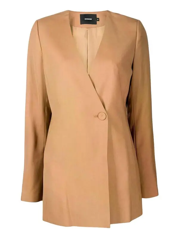 GOODIOUS Double-breasted V-neck Coat - Brown