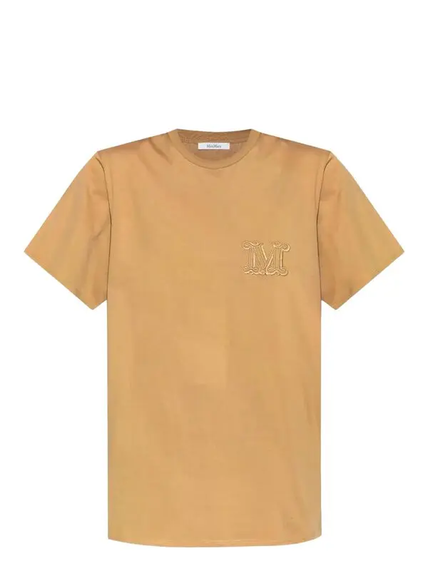 Max Mara Monogram Embroidered Cotton T-shirt - Neutrals