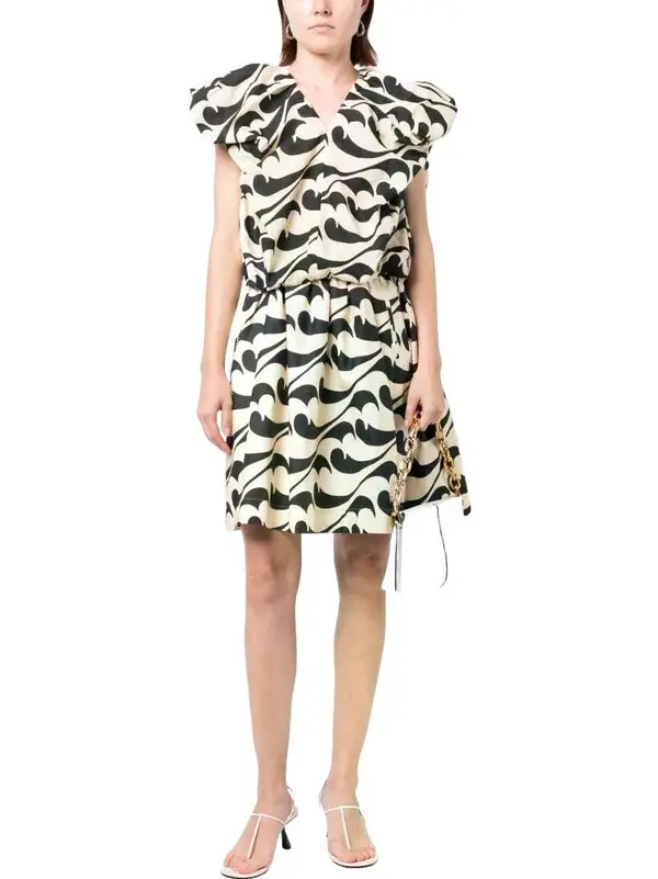 JNBY Abstract Pattern Cotton A-line Midi Skirt - Neutrals