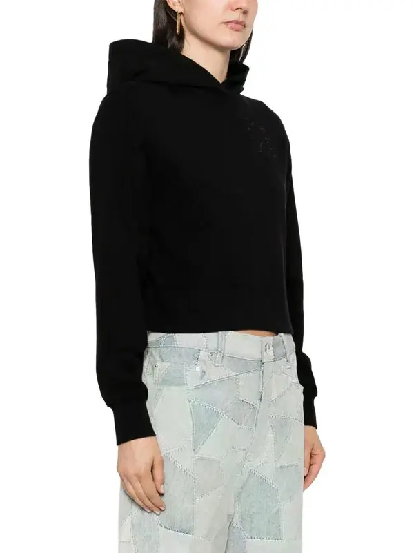 Palm Angels Logo Embroidered Cotton Hoodie - Black