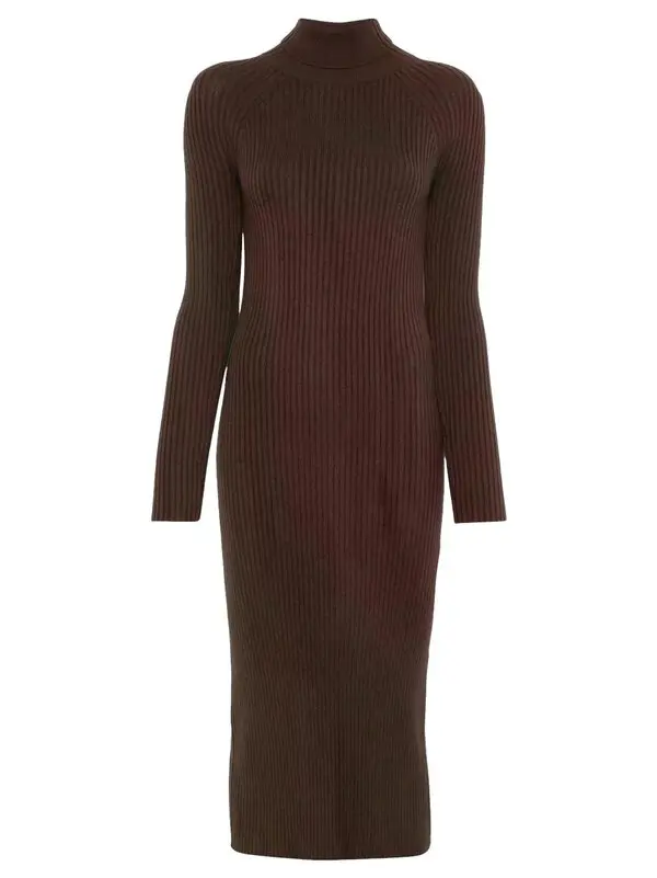 TWINSET Ribbed Knit Midi Dress - Brown