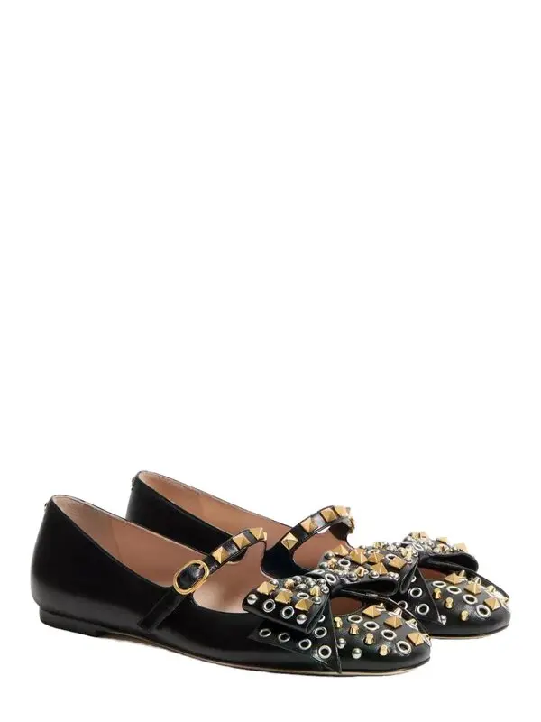 Valentino Garavani Kidskin Bow Mary Jane Ballerinas With Studs - Black