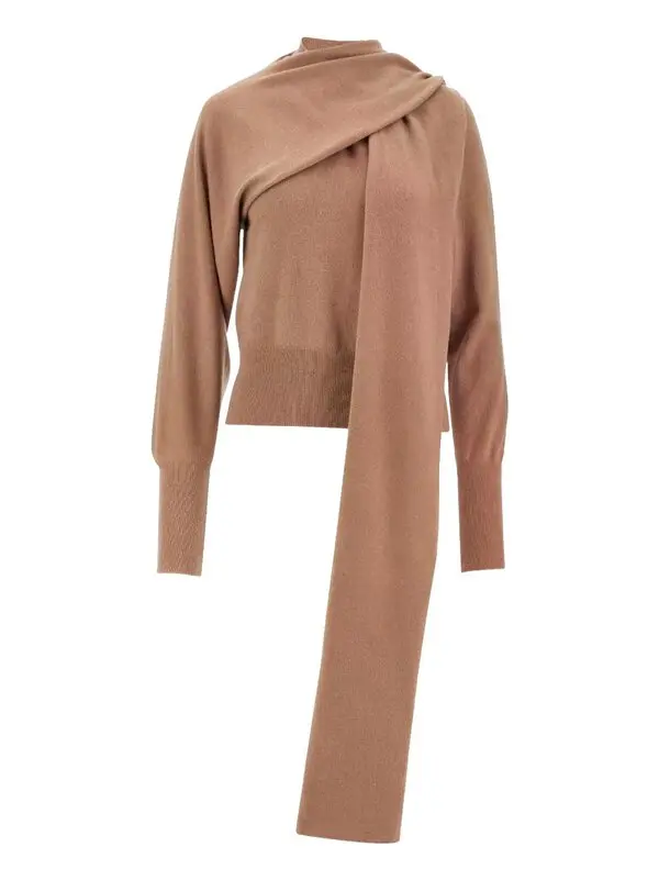 FERRAGAMO Cashmere Jumper With Integrated Wrap - Neutrals